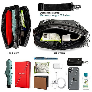 RMMOORORO Water Resistant Messenger Bag With Detachable Strap Crossbody Sling Purse Multi Pockets for hiking travel sports Black