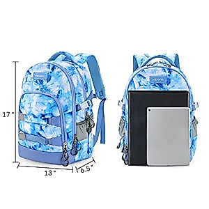 mibasies Girls Backpack for Kids, Elementary School Backpack for girls 17Inch(Marble Bule)