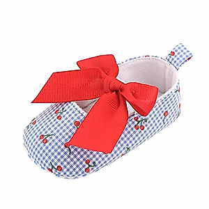 Lykmera Infant Toddler Girls Walking Shoes Sole Bow Plaid Fruit Print Toddler Shoes Walking Shoes Princess Shoes for Girls (Red, 3-6Months)