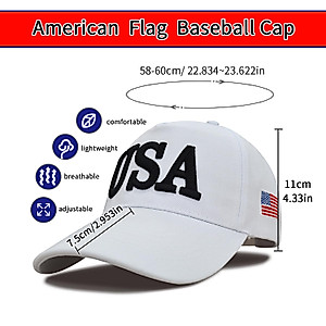 DISHIXIAO USA Baseball Cap Polo Style Adjustable Embroidered Dad Hat American Flag for Men and Women White