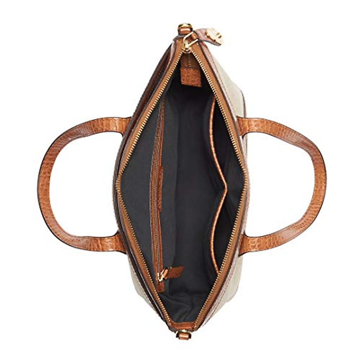 Calvin Klein Statement Series Lock Daytonna Leather Top Zip Satchel, Natural