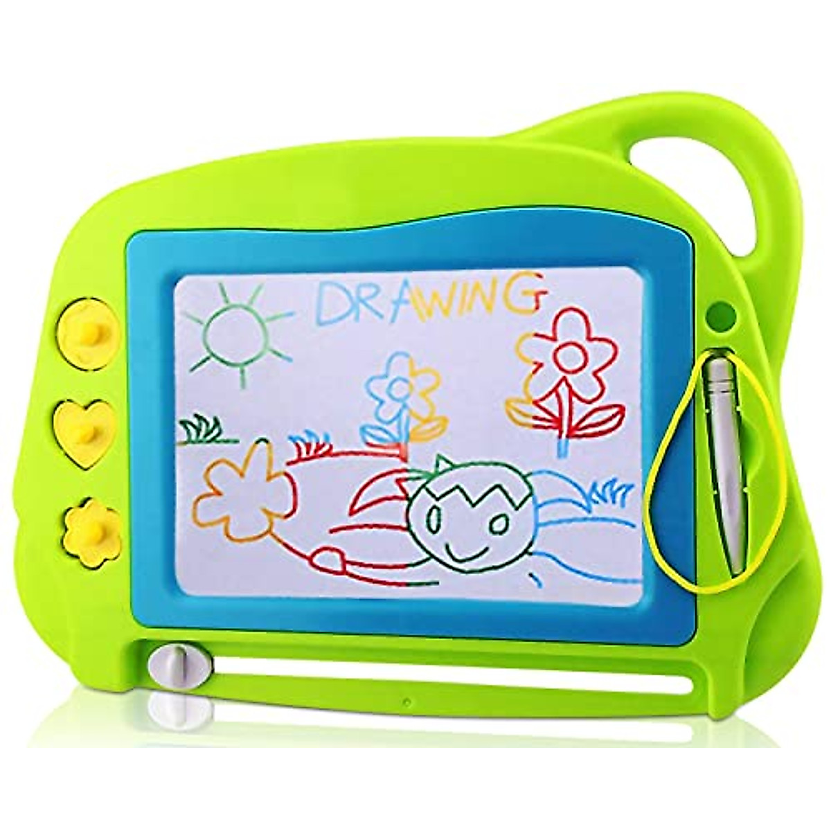 AiTuiTui Magnetic Drawing Board Mini Travel Doodle, Erasable Writing Sketch Colorful Pad Area Educational Learning Toy for Kid/Toddlers/Babies with 3 Stamps and 1 Pen (Green)