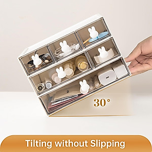 BEYGORM Desk Organizer with 6 Drawers - 3 Tier Kawaii Stackable Plastic Desk Accessories & Workspace Organizers,Aesthetic Office Supplies,Desktop Organization Art Storage for Makeup Pen(White)