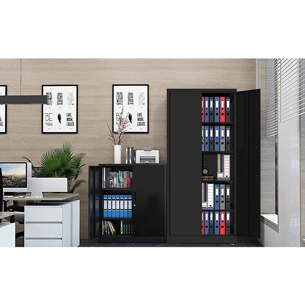 LUCYPAL Metal Garage Storage Cabinet with 2 Doors, 70.8’’Steel Lockable Tool Cabinets with 4 Adjustable Shelves,File Cabinet for Office,Home,Garage,Gym,School,Black