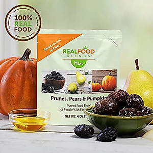 Real Food Blends Mini - Prunes, Pears & Pumpkin - Pureed Blended Snack for Feeding Tubes, 4 Oz Pouch (Pack of 12 Pouches)