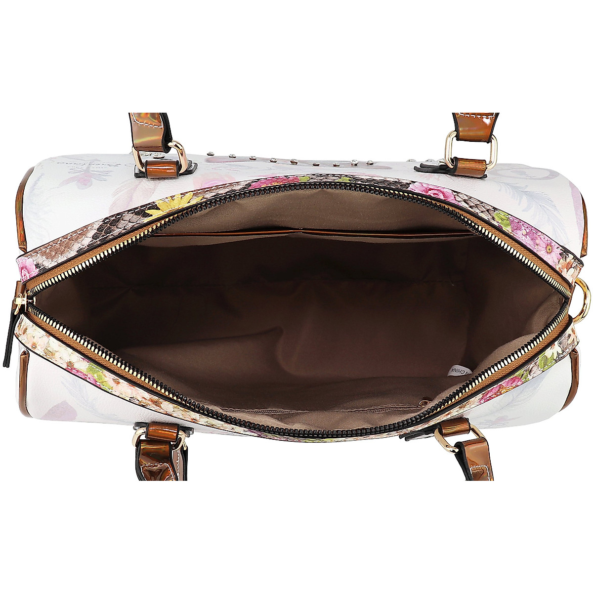 B BRENTANO Vegan Cute Animal Graphic Top Handle Boston Shoulder Bag with Rhinestones (Cozy Dog Wagon.)