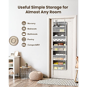 Oterri 5 Tier Over The Door Organizers,Door Hanging Organizer with 11 Pockets,Sag-Proof Versatile Hanging Storage for Baby Essentials,Towels,Cosmetics,Kitchen Supplies and Toys,Grey
