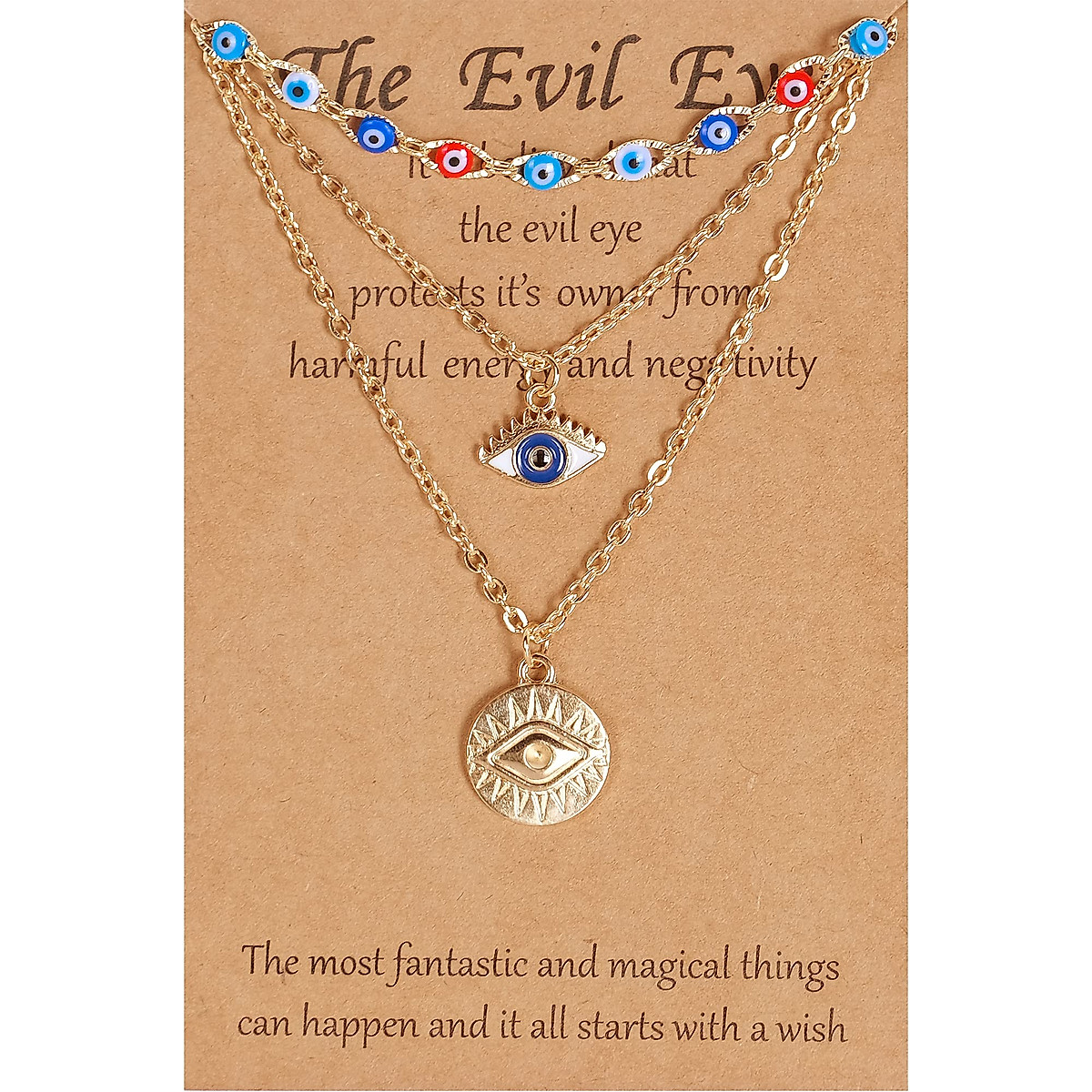 VIBILIA Layered Evil Eye Necklaces 18K Gold Plated Dainty Chocker Necklace Delicate Jewelry Gift for Women - Gold