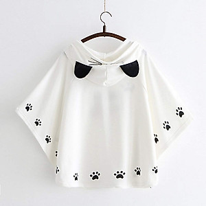 BAIMORE Japanese Mori Girl Kawaii Cute Cat Ears Hooded Cape White