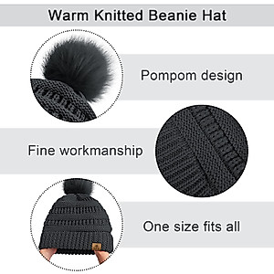 URATOT Winter Warm Knitted Sets Beanie Pompom Hat Scarves Winter Touchscreen Gloves Scarf Set for Men Women