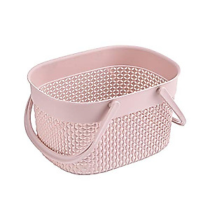 rejomiik Portable Shower Caddy Basket, Plastic Organizer Storage Tote with Handles Toiletry Bag Bin Box for Bathroom, College Dorm Room Essentials, Kitchen, Camp, Gym - Pink