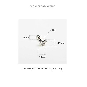 Tiny Cute Mouse Stud Sterling Silver Earrings for Women Girls Gold Plated Cubic Zirconia Mini Small 20g Barbell Ball Studs Cartilage Tragus 4 mm Bead Screw Back Piercing Body Jewelry (Silver)