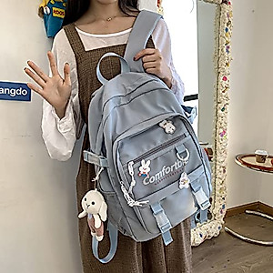 SPORTBANG School Backpack for Teens Girls Middle School Student Travel Blue Laptop Backpack Korean Cute Aesthetic Backpack (Blue)