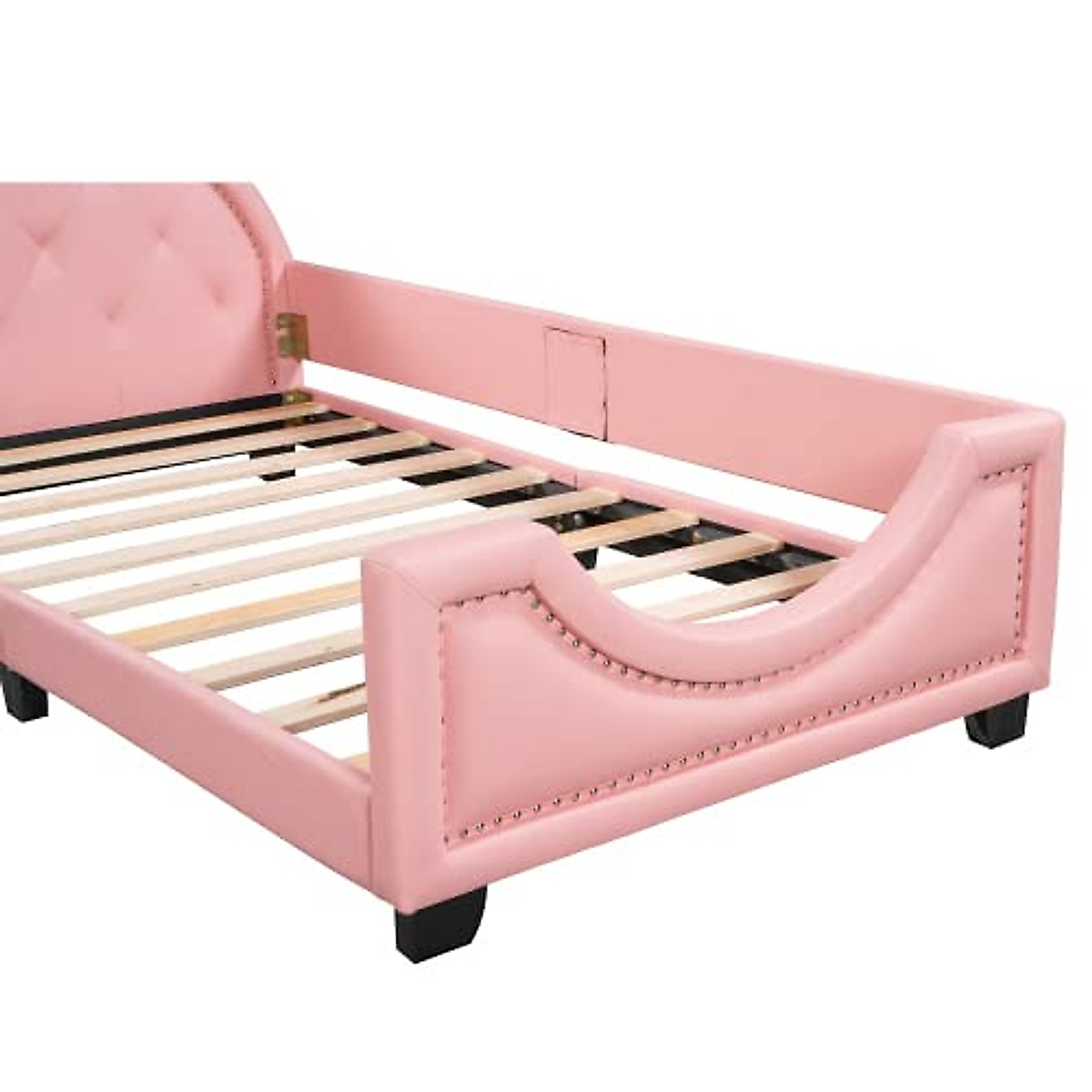 CNANXU Twin Size Upholstered Daybed with Bunny Ears/Mouse Ears Headboard, Bed Frames for Boys,Girls,Teens, Platform Bed for Bedroom,Mattress Base,No Box Spring Needed (Bunny Ears Pink)