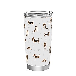 Dog Basset Hound Tumbler with Lid and Straws Insulated Travel Mug Stainless Steel Coffee Cup Double Wall Vacuum Tumblers Water Cup for Office Men Women Tea 20oz Gifts