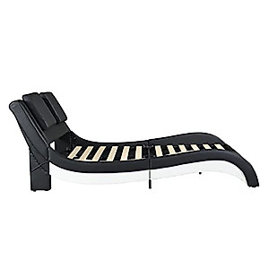 Upholstered Faux Leather Queen Size Bed Frame with LED Lighting,Bluetooth Connection and Backrest Vibration Massage , Queen Bed with Curve Design and Wood Slat Support for Teens Adults ,Black