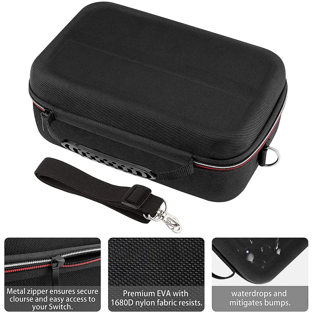 H HOLDPEAK Carrying Case for Nintendo Switch, Nintendo Switch Case with Shoulder Strap, Waterproof Hard Carrying Case Compatible for Switch Console, Game Cards and Rubberized Handle