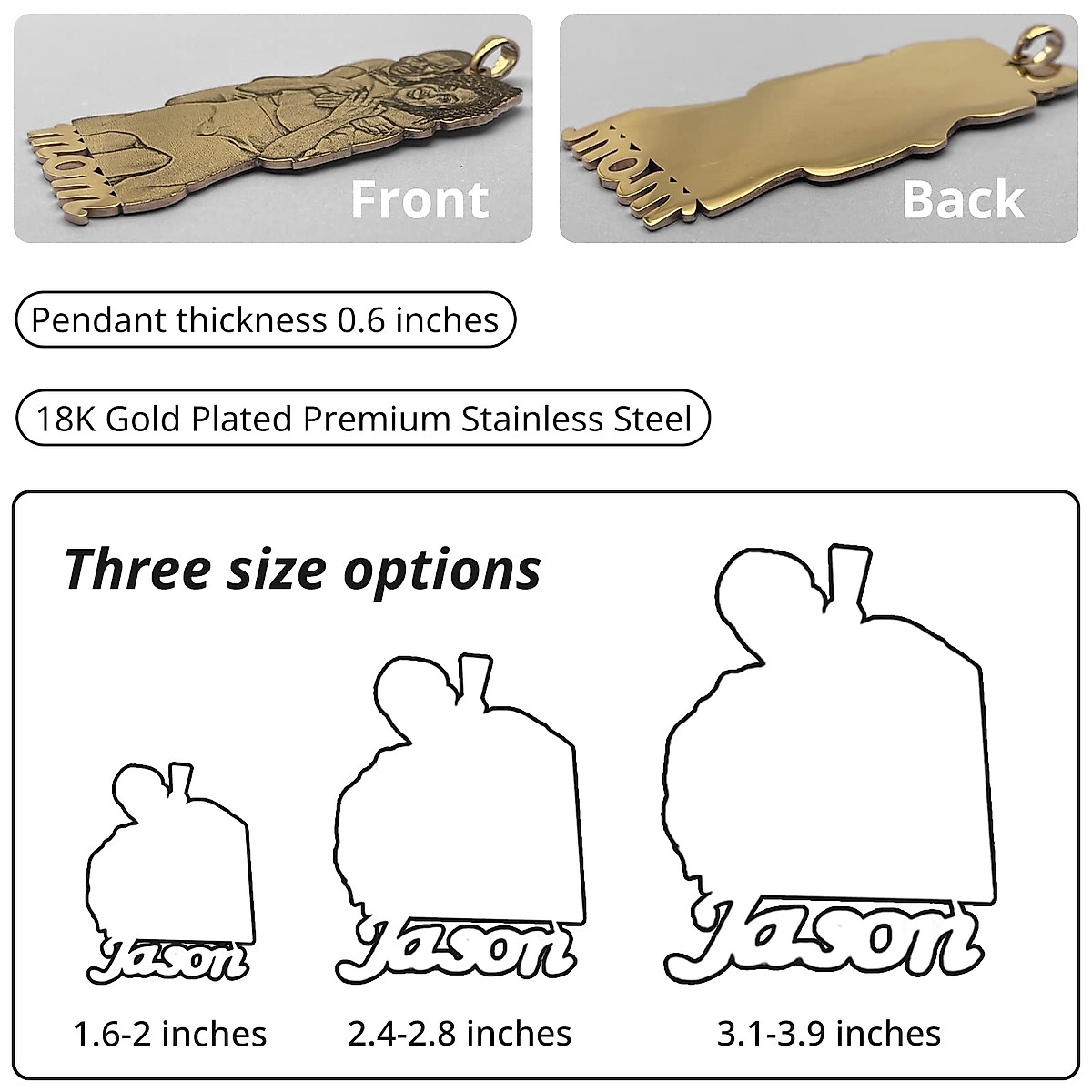 3UMeter Custom Necklace Personalized Necklaces for Women Men Engraved Picture Photo Pendant Necklace 18K Gold Silver Plated Necklace