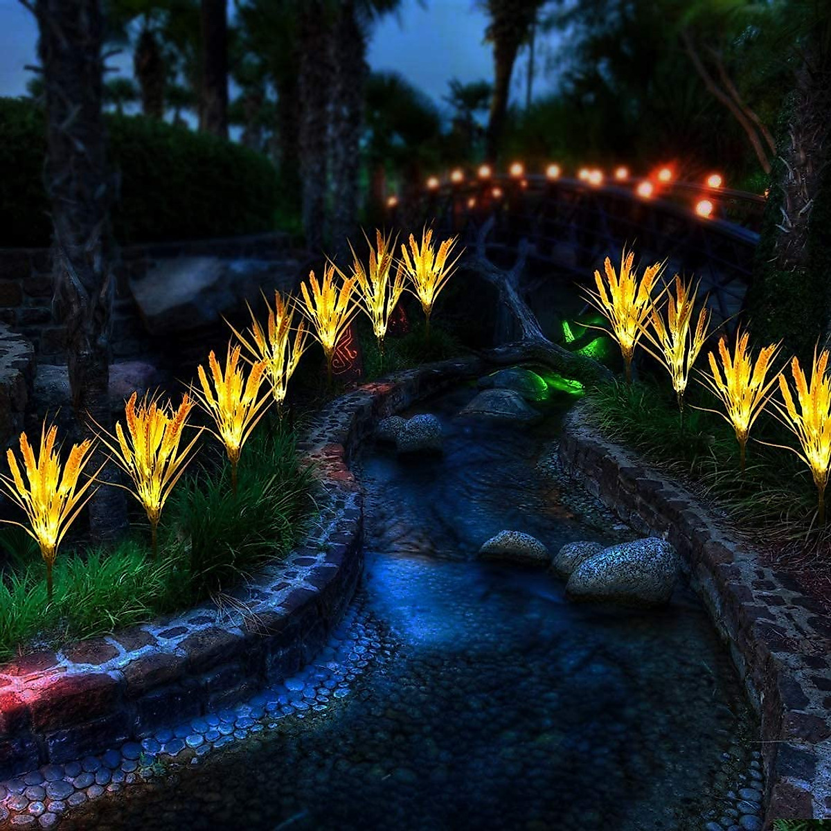 Idefair Solar Flowers Lights Outdoor Decorative, 2 Pack Solar Garden Stake Lights Solar Wheat Ear LED Lights Waterproof Decorations for Yard Lawn Pathway and Weddiny