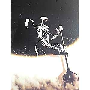 Outer Space Wall Art - Astronomy Artwork of Astronaut Rowing in Crescent Moon With A Universe of Stars 8 x 10 Inch Unframed Planet Decor