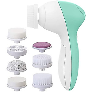 Facial Cleansing Brush | Face Scrubber Exfoliator Wash Cleansing Exfoliating Powered Electric Brushes Spin Cleanser Cleaning Scrub Oily Mixed Normal Dry Skin Including 7 Heads (Opal)
