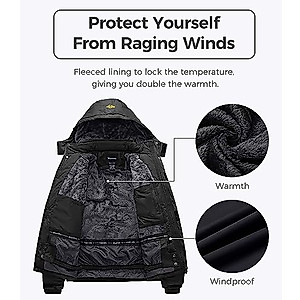 Wantdo Men's Waterproof Mountain Jacket Fleece Windproof Ski Jacket US XL Black XL