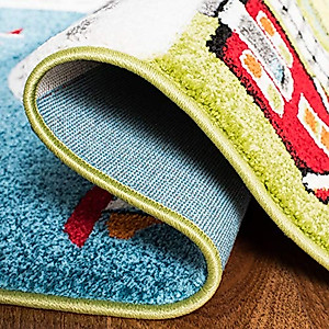 SAFAVIEH Carousel Kids Collection 5'3" x 7'6" Green / Ivory CRK192Y Neighborhood Nursery Playroom Area Rug