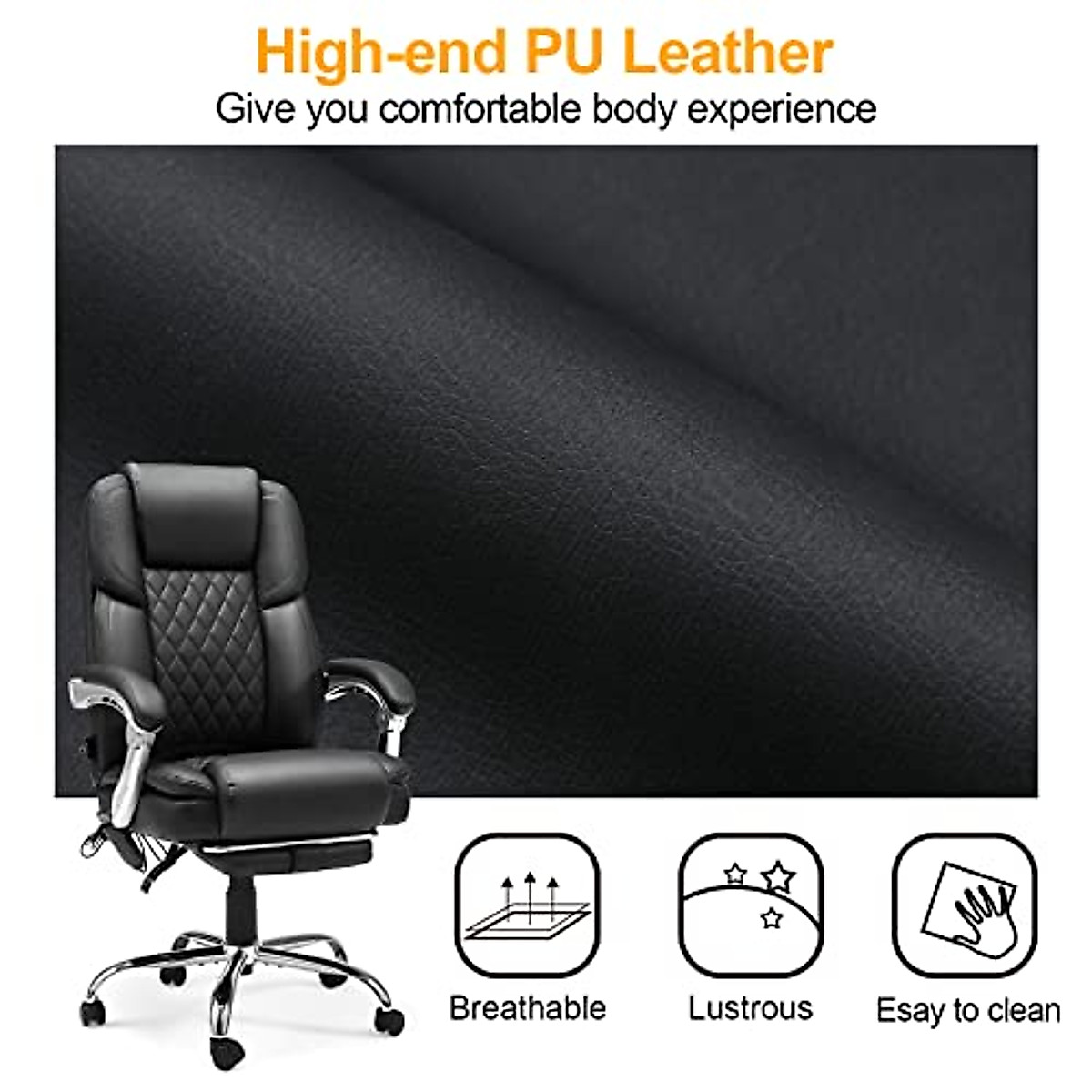 HOMREST Executive Office Chair, Ergonomic Office Chair with Adjustable Lumbar Back Support,Big and Tall Office Chair with Massage and Heat,Home Office Desk Chair,Black