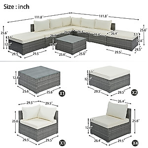 8-Pieces Outdoor PE Wicker Sectional Sofa Set, Outdoor Patio Furniture Sets with Coffee Table and Water Resistance Cushions, All-Weather Conversation Set for Garden Backyard Patio (Beige)