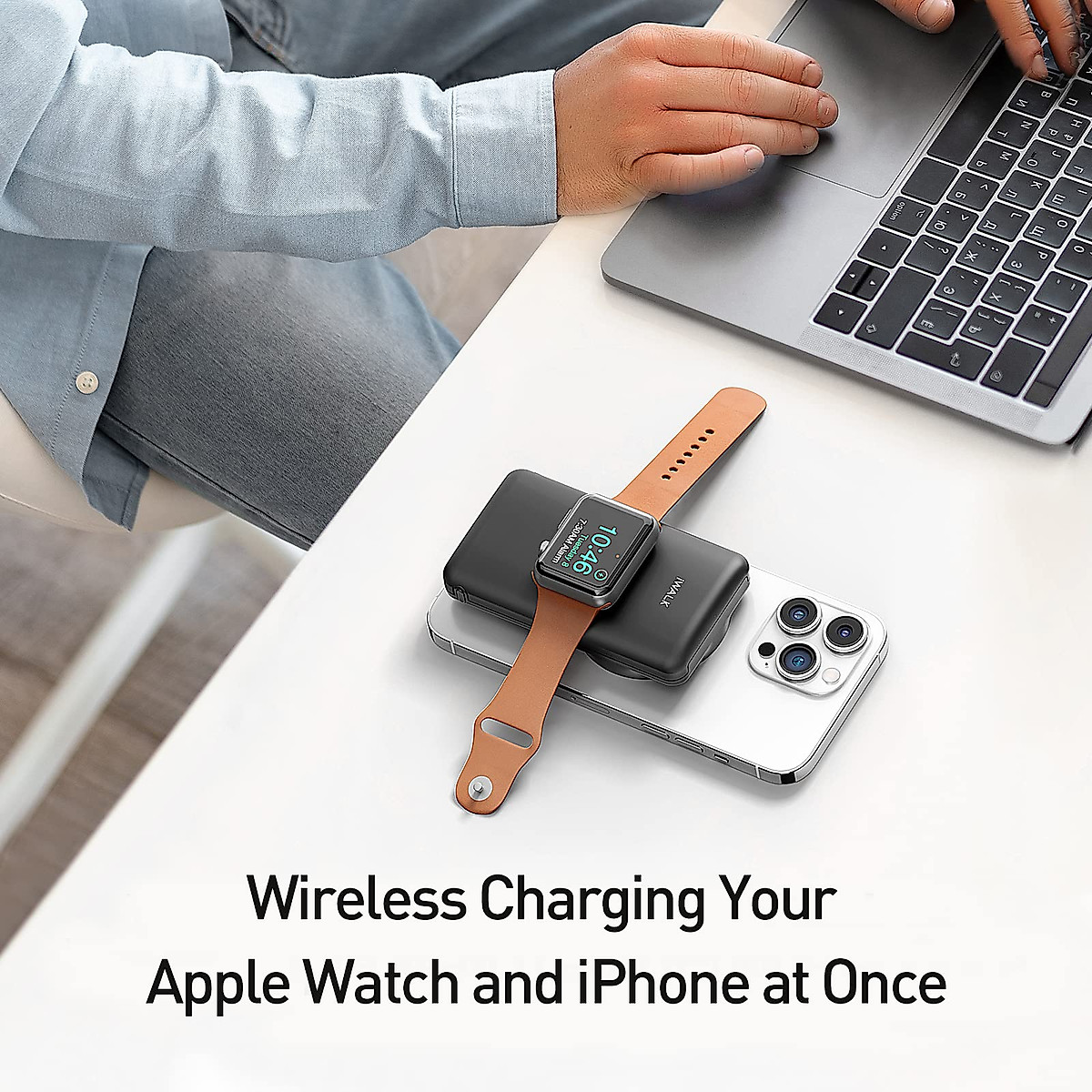 iWALK MAG-X Magnetic Wireless Power Bank with iWatch Charger,10000mAh PD Fast Charging Portable Charger Compact Battery Pack Compatible with iPhone 15/14/13/12 Series,Apple Watch Ultra/8/7/6/5/4