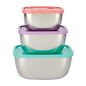 Tramontina Covered Square Container Set Stainless Steel 3 Pc Multi Color Lids, 80204/018DS