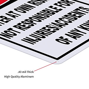 Notice Enter at Own Risk Sign 2-Pack, Not Responsible for Accidents or Injuries Sign, Caution Safety Signs, 10"x 7" - .040 Aluminum Reflective Sign UV Protected and Weatherproof