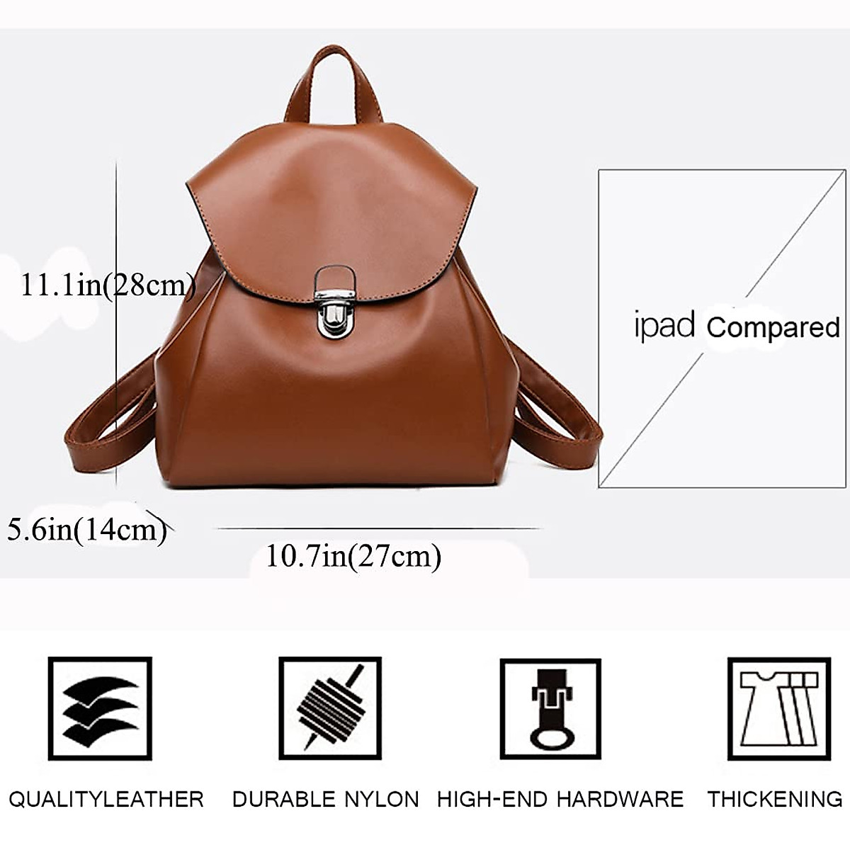ZiMing Backpacks for Women Flap Backpacks Faux Leather Satchel Bag Snap Lock Shoulder Bags Purse Casual Ladies Daypack Purse-Brown