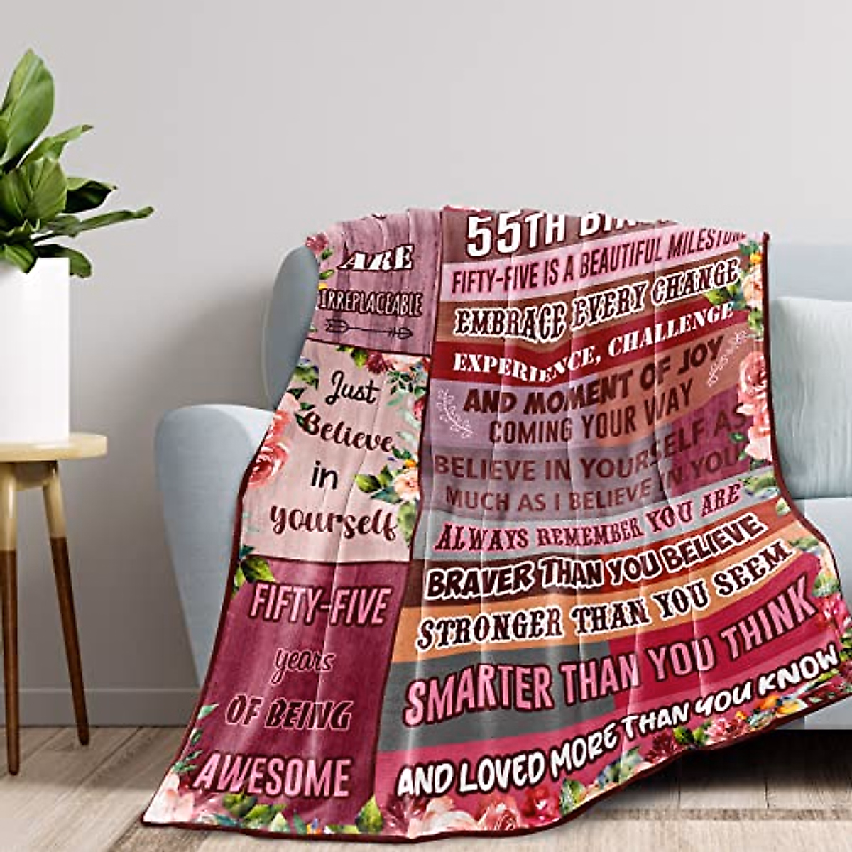 Pozevan 55th Birthday Gifts Blanket, 55th Birthday for Women, 55th Birthday Gift Ideas, 55-Year-Old Birthday Decoration for Mom, Wife, Unique 55th Birthday Gift 50" X 60"