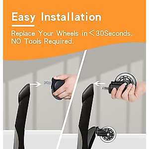 Office Chair Casters Wheels Replacement - 5 Set Rubber Chair Caster Heavy Duty Caster for Chair to Replace Rolling Chair Wheel Roller Blade Style Caster Non Scratch Safe for Hardwood Floors and Carpet