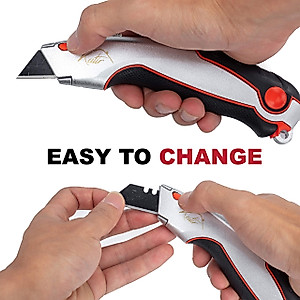 Utility Knife by Kutir (Set of 2) - Retractable Razor Knife Set, Self Loading Replaceable Extra Blades - Box Cutter with Locking Razor Knife, Opens Package