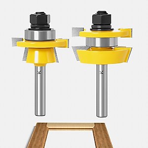 ASNOMY 2Pcs Shaker Rail and Stile Router Bits for Cabinet Door, 1/4 Inch Shank Woodworking Tongue and Groove Router Bit for Cabinet Door