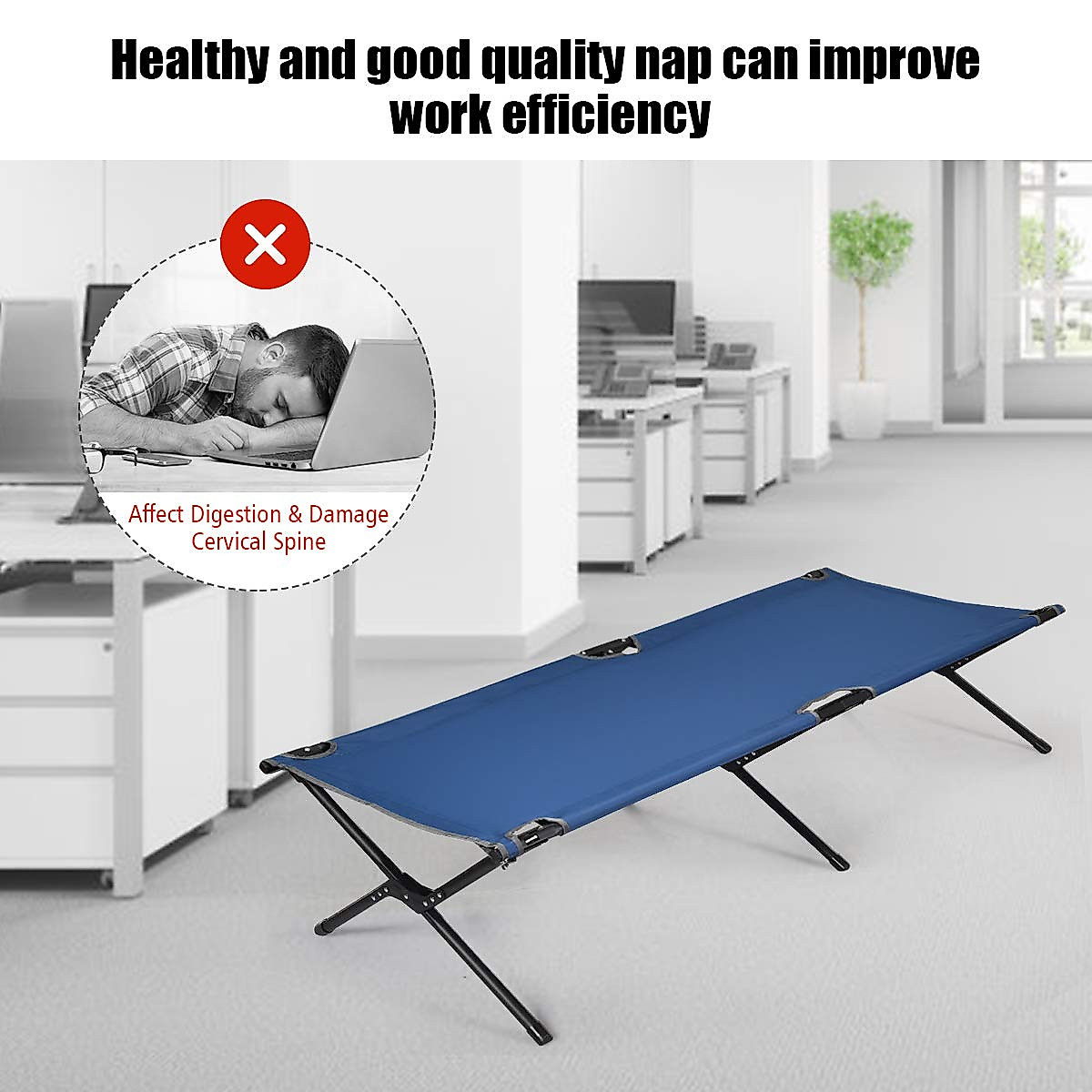GYMAX Folding Camping Cot, Heavy Duty Portable Military Cot with Oxford Fabric, Foldable Camping Bed for Outdoor Camping Hunting Indoor Office Nap (Blue)