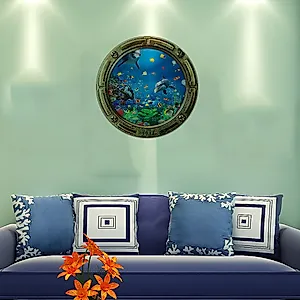 BooDecal 17 in x 17 in Dolphins Variours Tropical Fish Unsersea Series Porthole Fake Window Removable Wall Decals Swimming Sea Fish Waterproof Wall Stickers for Childrens Playroom Nursery Bathroom