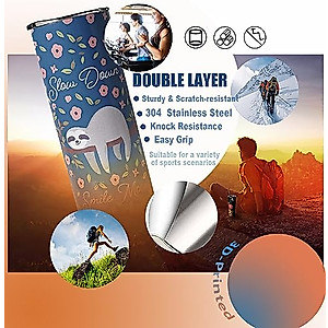 HOMEKOWN 20oz Slow the Sloth Tumbler Stainless Steel Cup Vacuum Insulated Travel Coffee Mug with Splash-Proof Lid Metal Straw