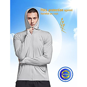 BALEAF Men's Long Sleeve Sun Shirts Hiking Fishing SPF UPF 50+ UV Protection Jackets Lightweight Quick Dry Cooling Outdoor Zip Up Light Grey 3XL