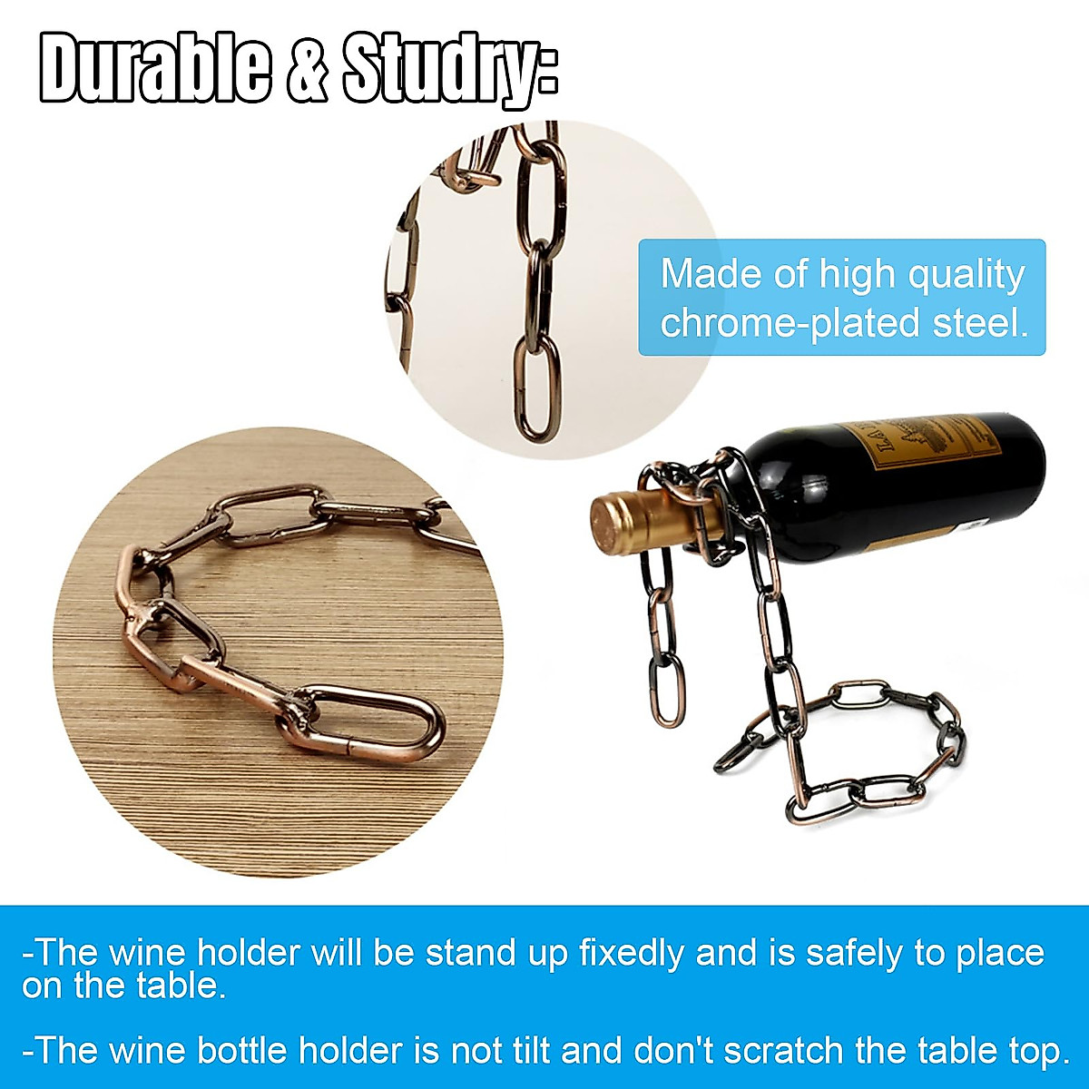 Tabletop Single Wine Bottle Holder, Creative Suspending Chain Rack Bronze Wine Rack Wine Holder Novelty Gift for Kitchen Home Table Decor, Perfect Wine Gifts and Accessories for Wine Lovers (Bronze)