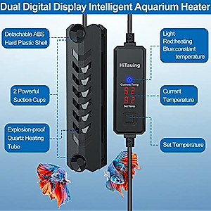 HiTauing Small Aquarium Heater, 75W Adjustable Fish Tank Heater Betta Heater Turtle Heater Mini Submersible Aquarium Heater with Automatic Power-Off Function When Leaving Water for 20-25 Gallon Tanks