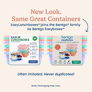 Bentgo Easyboxes 4-Compartment Snack Containers - 8-Piece Set with 4 Trays & 4 Custom-Fit Lids to Seal in Freshness - Reusable Food Storage & Meal Prep Bento BPA-Free Containers (Pastels)