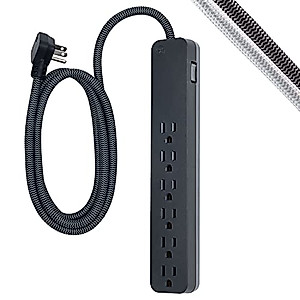 GE UltraPro 6-Outlet Surge Protector, 6 Ft Designer Braided Extension Cord, 560 Joules, Flat Plug, Wall Mount, UL Listed, Black, 45271