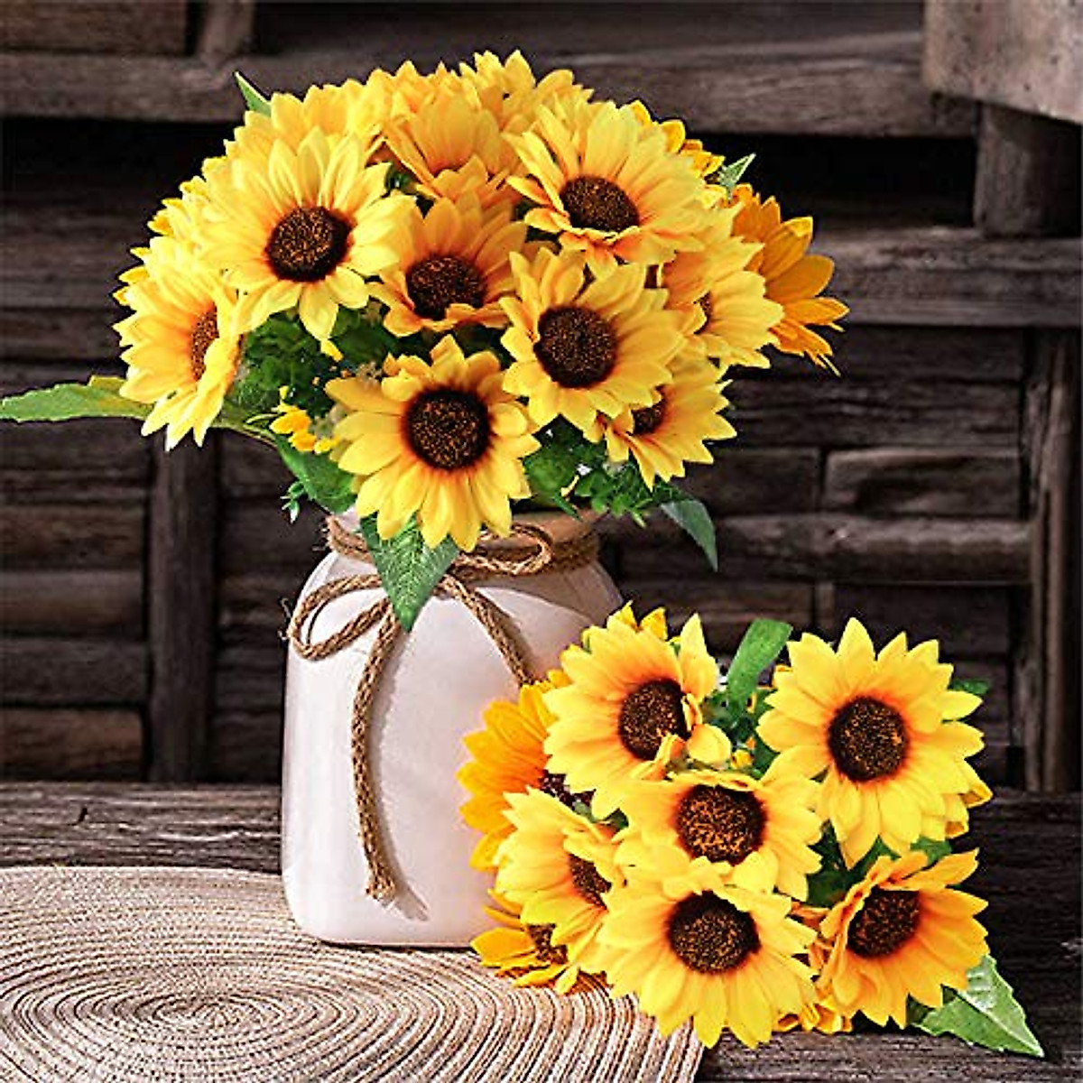 Mocoosy 4 Bunches Artificial Sunflowers Bouquets, Fake Silk Sunflowers with Stems for Decorations, Yellow Faux Sun Flowers Bulk Arrangements for Wedding Birthday Party Home Decor