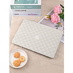 Seorsok Compatible with MacBook Air 13 Inch Case2022 2021 2020 2019 2018 Release A1932 A2179 M1 A2337 Touch ID,Elegant Leather Plastic Hard Shell Case Transparent Keyboard Cover,Beige PVC Grid