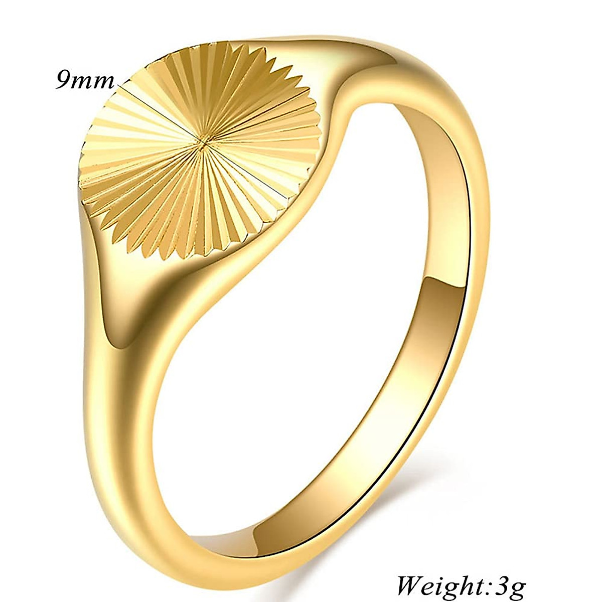 Jude Jewelers Stainless Steel Round Signet Style Sunshine Pattern Cocktail Party Promise Statement Holiday Ring (Gold, 11)