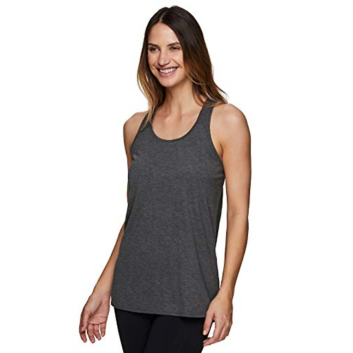 RBX Active Women's Flowy Yoga Workout Super Soft Twist Back Tank Top Tunic Charcoal S21 M