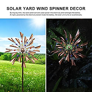 Kinetic Wind Spinners with Solar Powered Glass Ball, 79 Inches Outdoor Metal Large Wind Sculptures & Double Windmill Spinner, for Outdoor Yard Lawn Garden Decorations